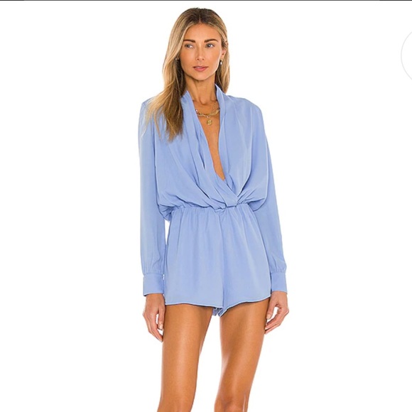 REVOLVE | Pants & Jumpsuits | Revolve Kaycie Drape Neck Romper In Blue ...